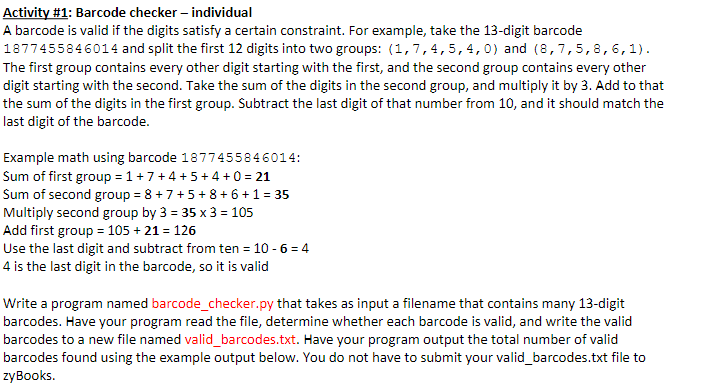 Solved Activity \#1: Barcode checker - individual A barcode | Chegg.com