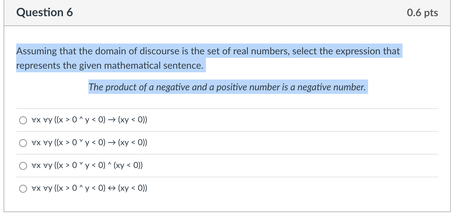 Solved Assuming that the domain of discourse is the set of | Chegg.com
