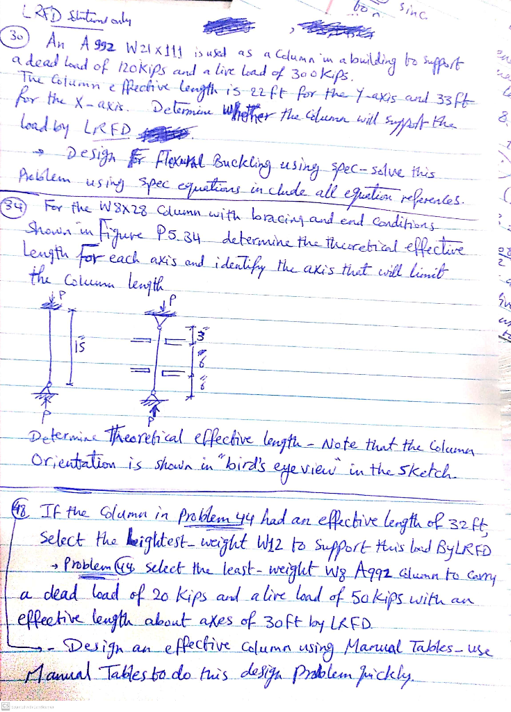 sinc. 30 CRED Slations only An A 992 W21x111 is used | Chegg.com