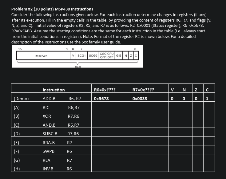 Solved Problem #2 (20 ﻿points) ﻿MSP430 ﻿InstructionsConsider | Chegg.com