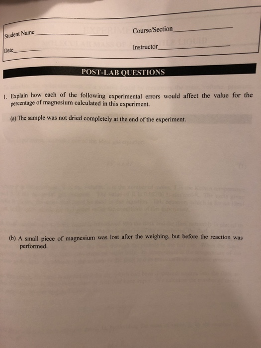 Solved Partner's Name(s) Student Name Instructor Date | Chegg.com
