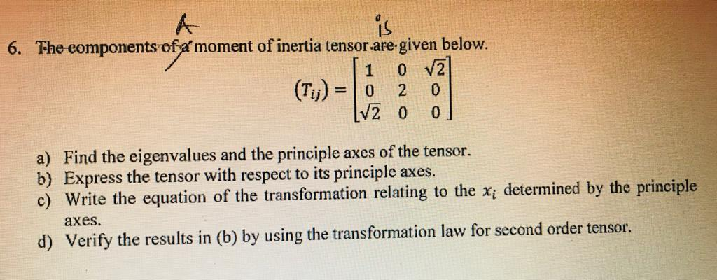 Solved is 6. The components of a moment of inertia tensor | Chegg.com