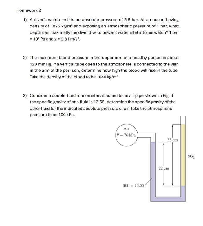Solved Homework 2 1) ﻿A diver's watch resists an absolute | Chegg.com