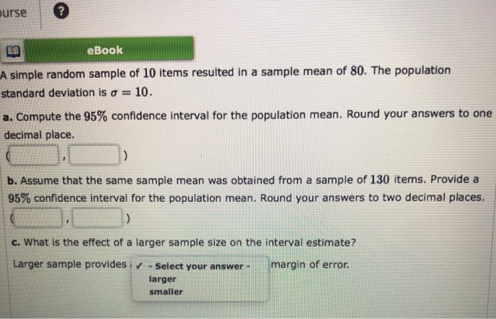 Solved urse eBook A simple random sample of 10 items | Chegg.com