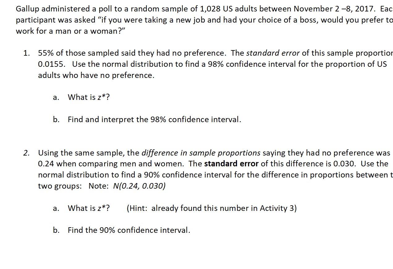 Solved Gallup administered a poll to a random sample of | Chegg.com
