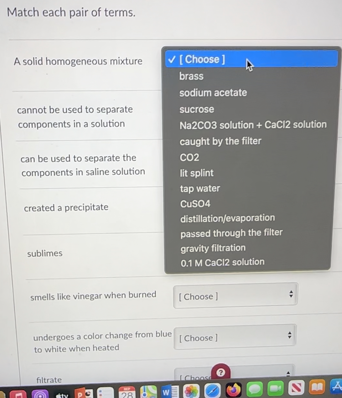 Solved Match each pair of terms. A solid homogeneous mixture | Chegg.com