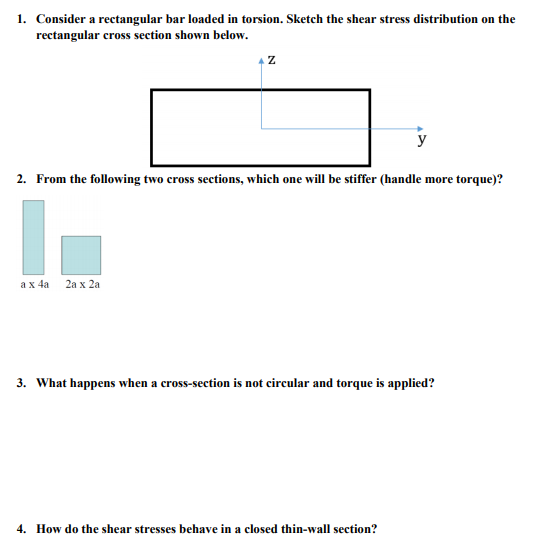 Solved 1. Consider a rectangular bar loaded in torsion. | Chegg.com