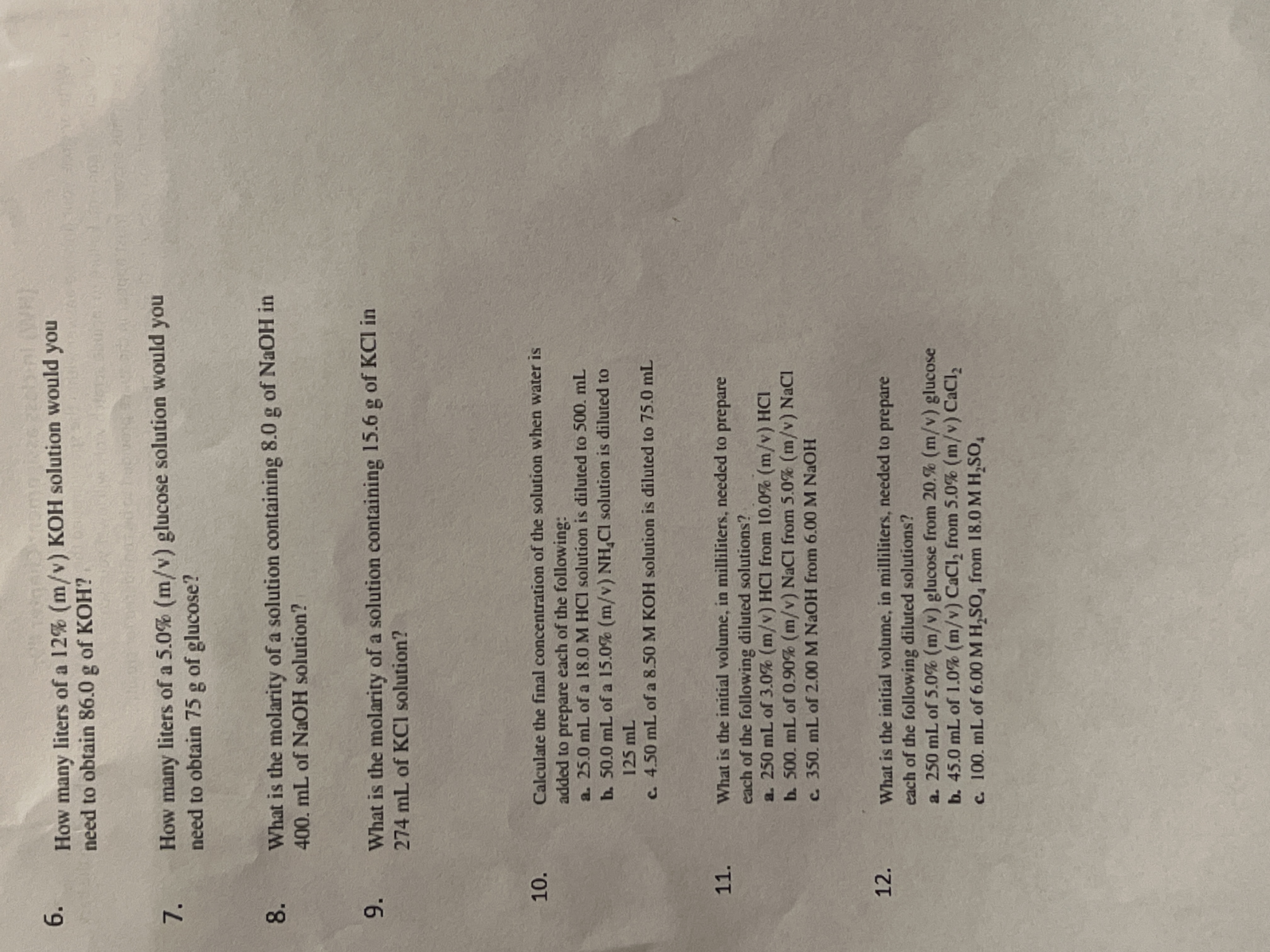 Solved How many liters of a 12%(mv)KOH ﻿solution would | Chegg.com
