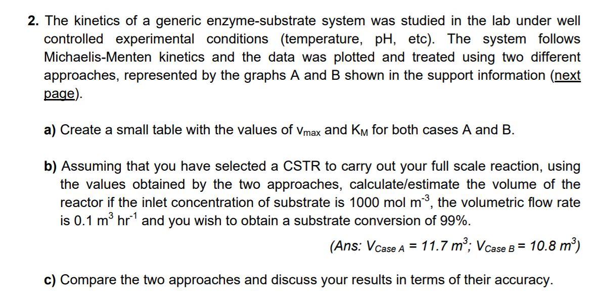 Solved 2. The kinetics of a generic enzyme-substrate system | Chegg.com
