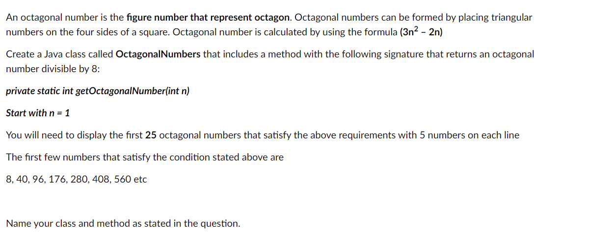 Solved An octagonal number is the figure number that | Chegg.com