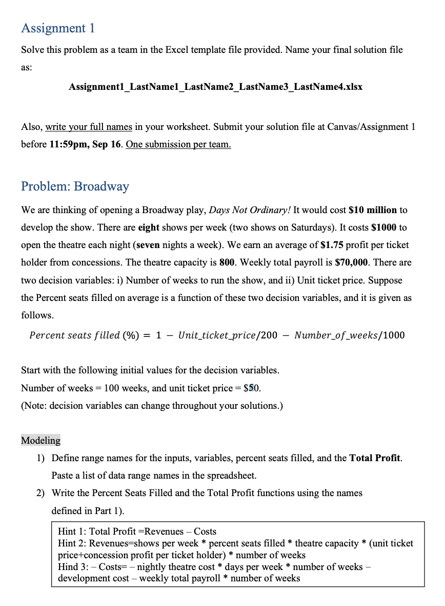 Assignment 1 Solve this problem as a team in the | Chegg.com