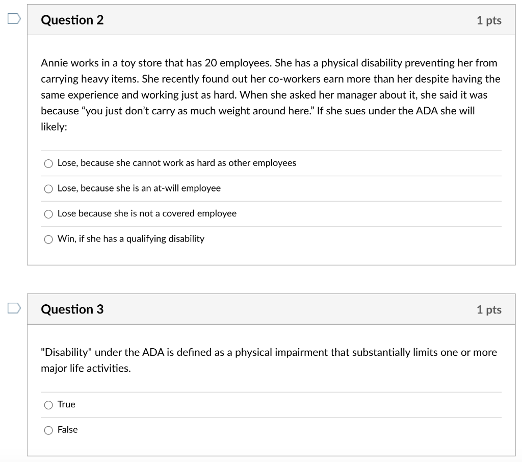Solved Some examples of disability discrimination under the | Chegg.com