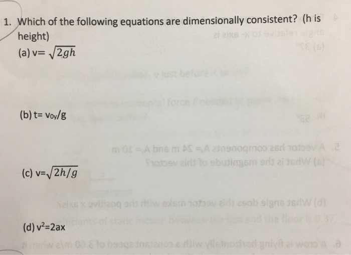 Solved ich of the following equations are dimensionally | Chegg.com