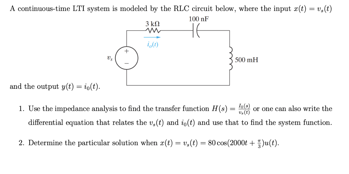 Solved A continuous-time LTI system is modeled by the RLC | Chegg.com