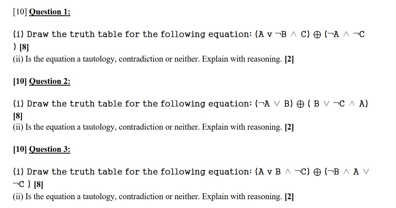Solved (i) Draw the truth table for the following equation: | Chegg.com