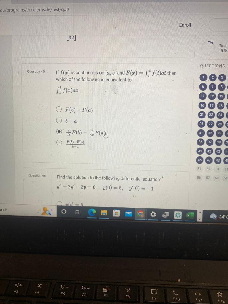 Solved If f(x) is continuous on [a,b] and F(x)=∫axf(t)dt | Chegg.com