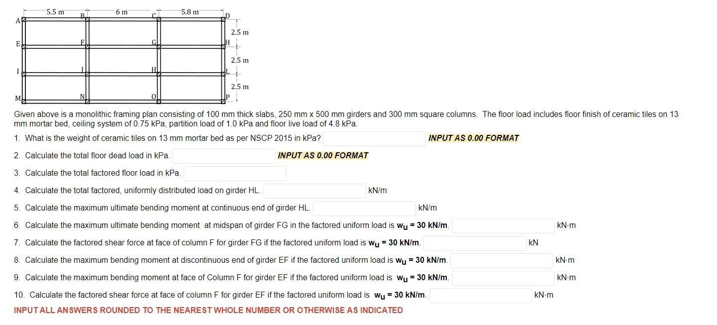 Solved Given above is a monolithic framing plan consisting | Chegg.com