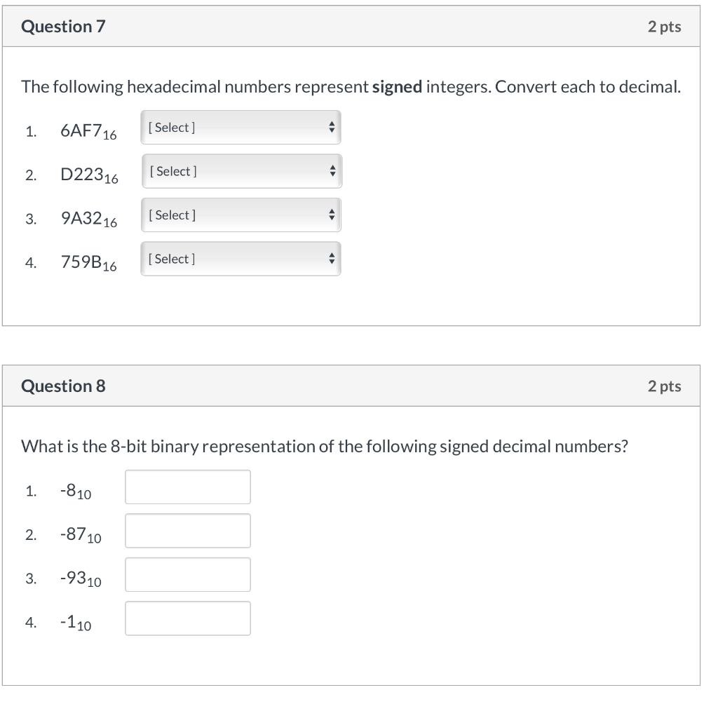 Solved Question 7 2 pts The following hexadecimal numbers | Chegg.com