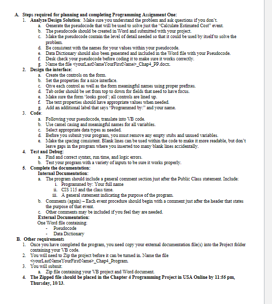 CIS 115 - Chapter 4 - Programming Project - Due - | Chegg.com