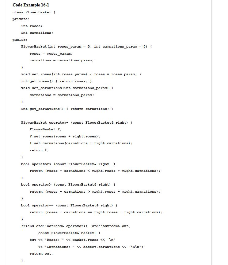 Solved Code Example 16-1 class FlowerBasket { private: int | Chegg.com