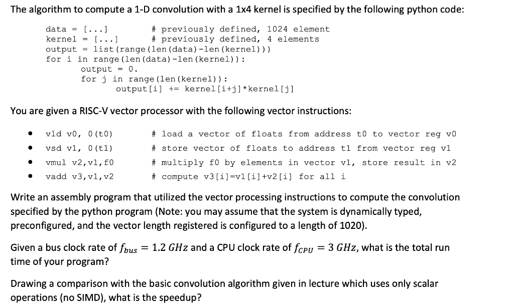 The algorithm to compute a 1-D convolution with a 1x4 | Chegg.com