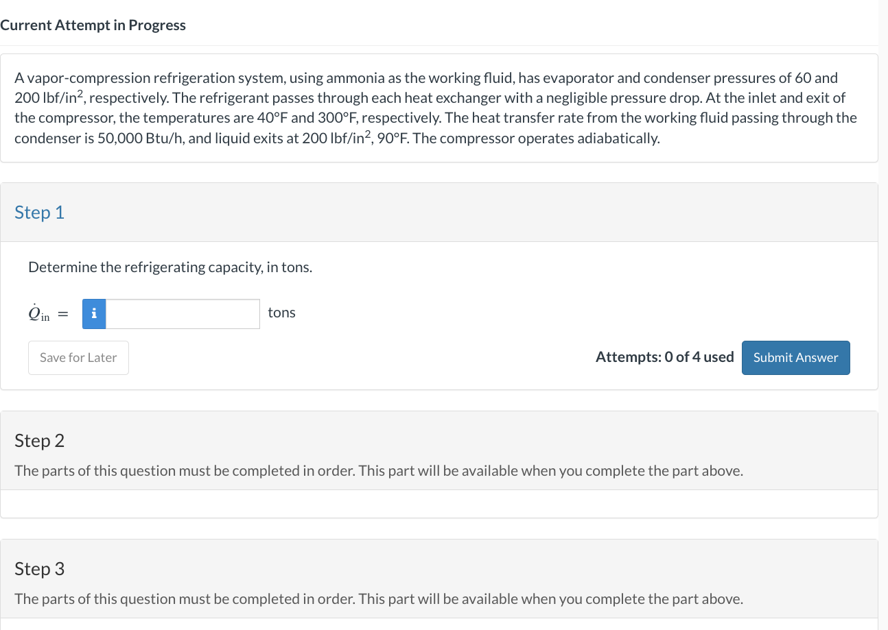 Solved Current Attempt in Progress A vapor-compression | Chegg.com