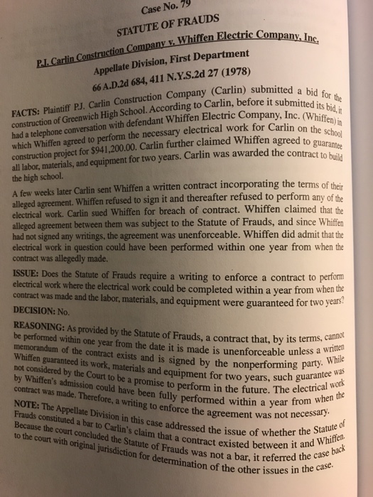 Solved Contracls. Case No. 76 STATUTE OF | Chegg.com