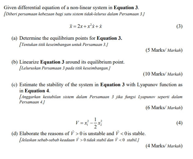 Solved Given differential equation of a non-linear system in | Chegg.com