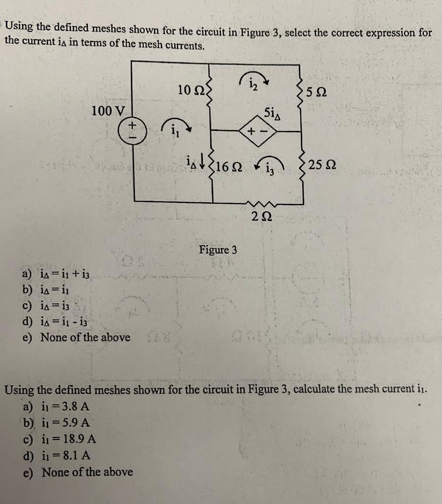 Solved Using the defined meshes shown for the circuit in | Chegg.com