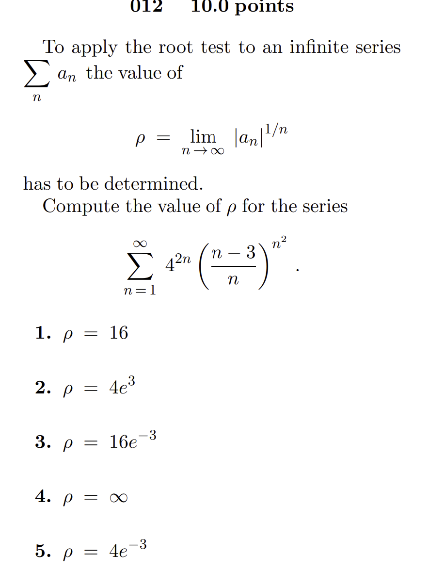 To apply the root test to an infinite series ∑nan the | Chegg.com