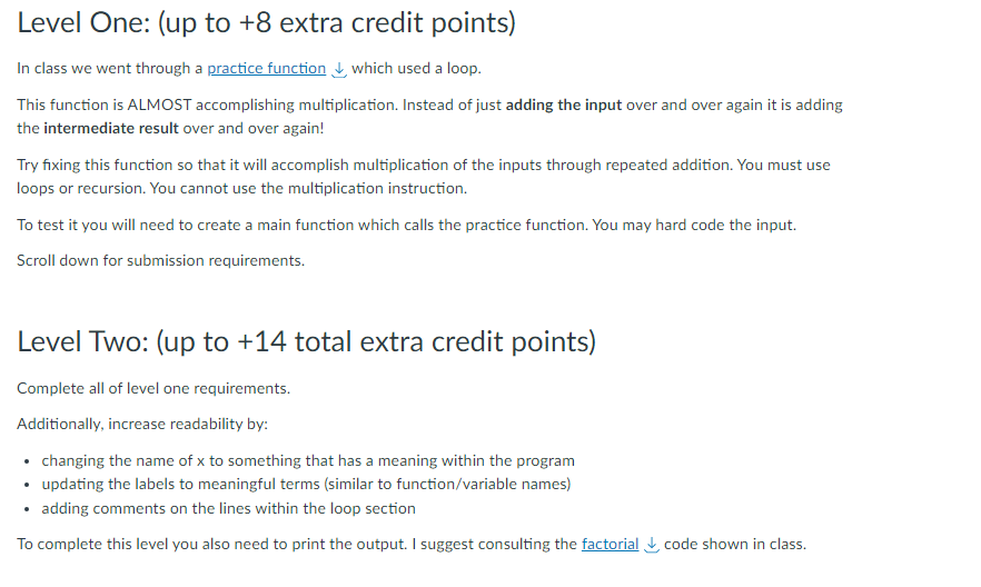 Solved Submission: Level One ONLY: Turn in the code as a .s | Chegg.com