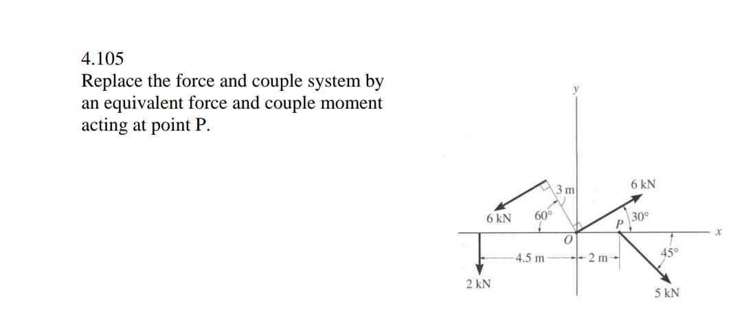 Solved 4.105 Replace the force and couple system by an | Chegg.com