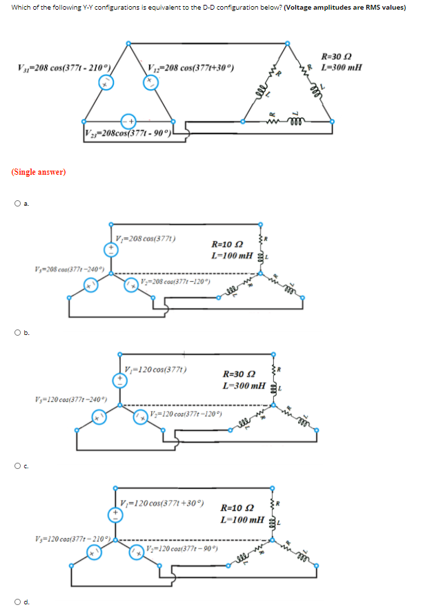 Solved Which of the following Y-Y configurations is | Chegg.com