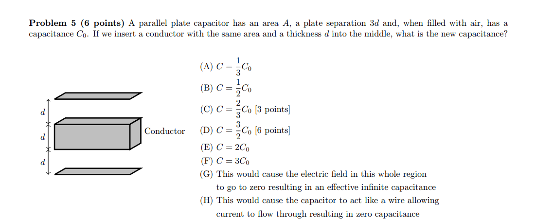 Solved Problem 5 (6 points) A parallel plate capacitor has | Chegg.com