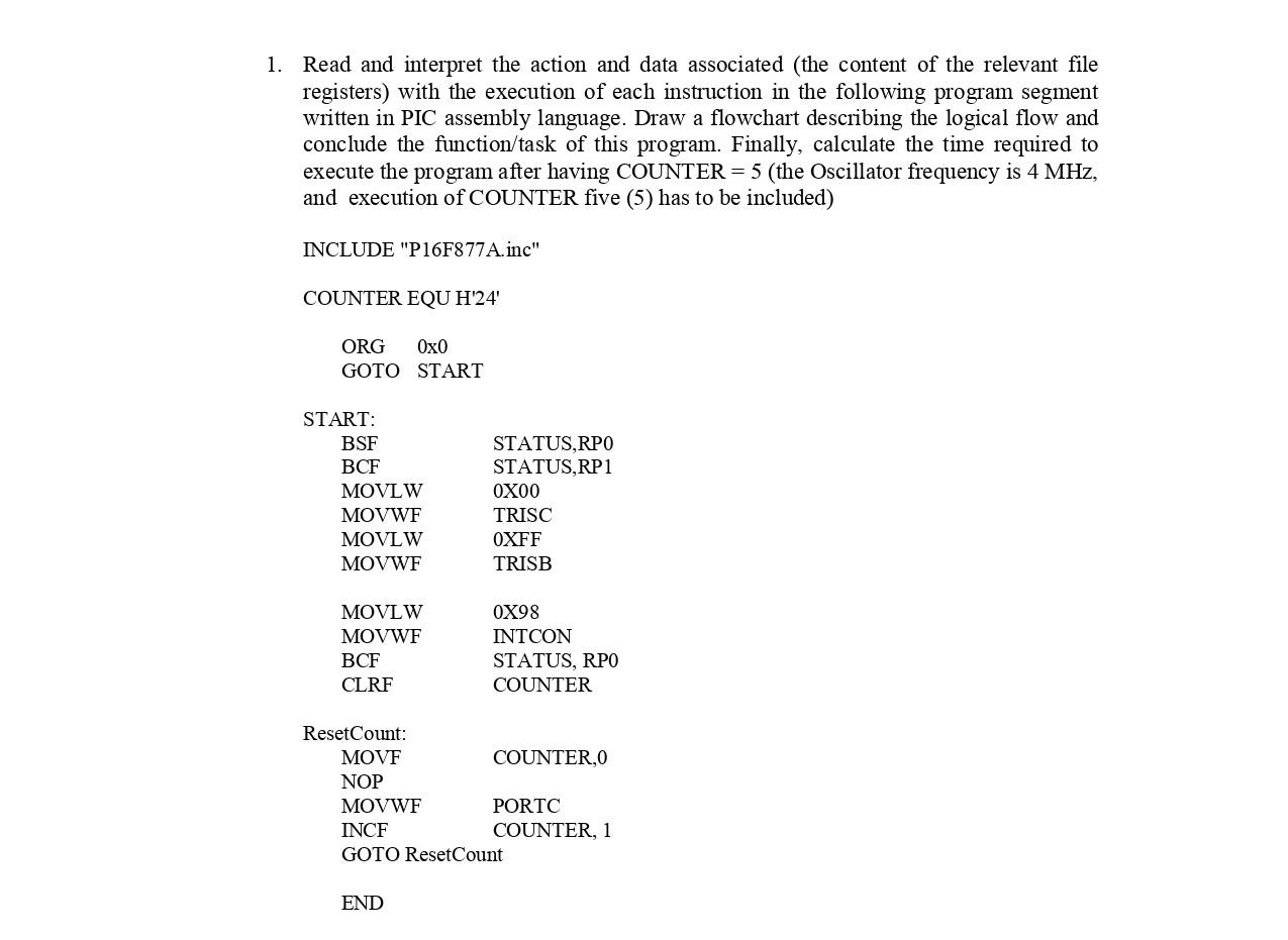 Solved 1. Read and interpret the action and data associated | Chegg.com
