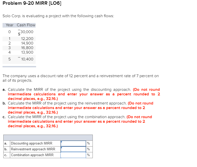 Solved Problem 9-20 MIRR [LO6] Solo Corp. is evaluating a | Chegg.com