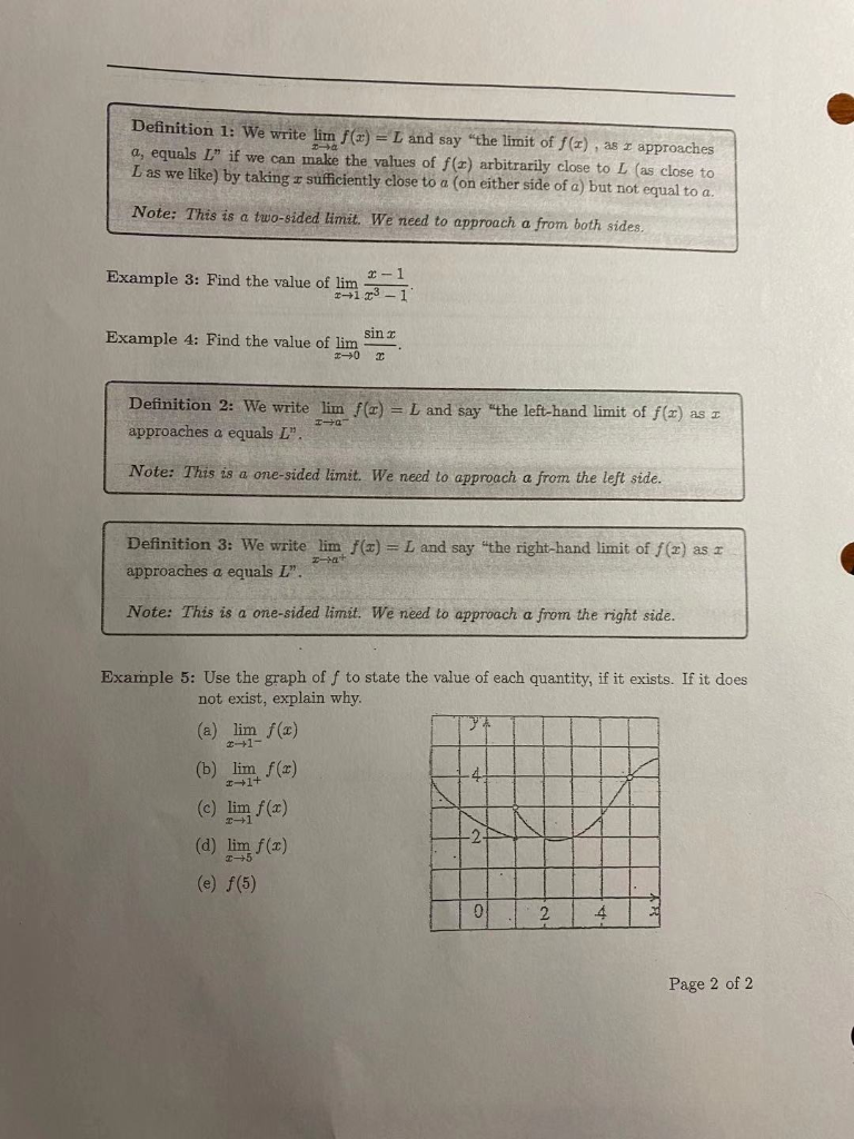 Solved Definition 1: We write lim ƒ() = L and say "the limit | Chegg.com
