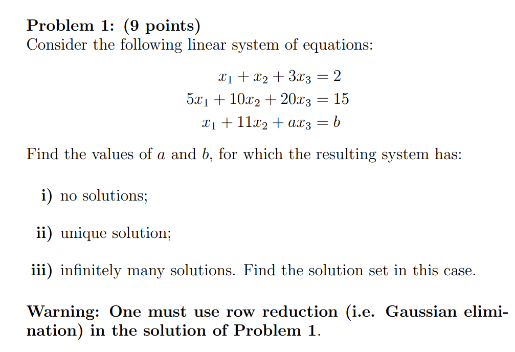 Solved Problem 1: (9 points) Consider the following linear | Chegg.com