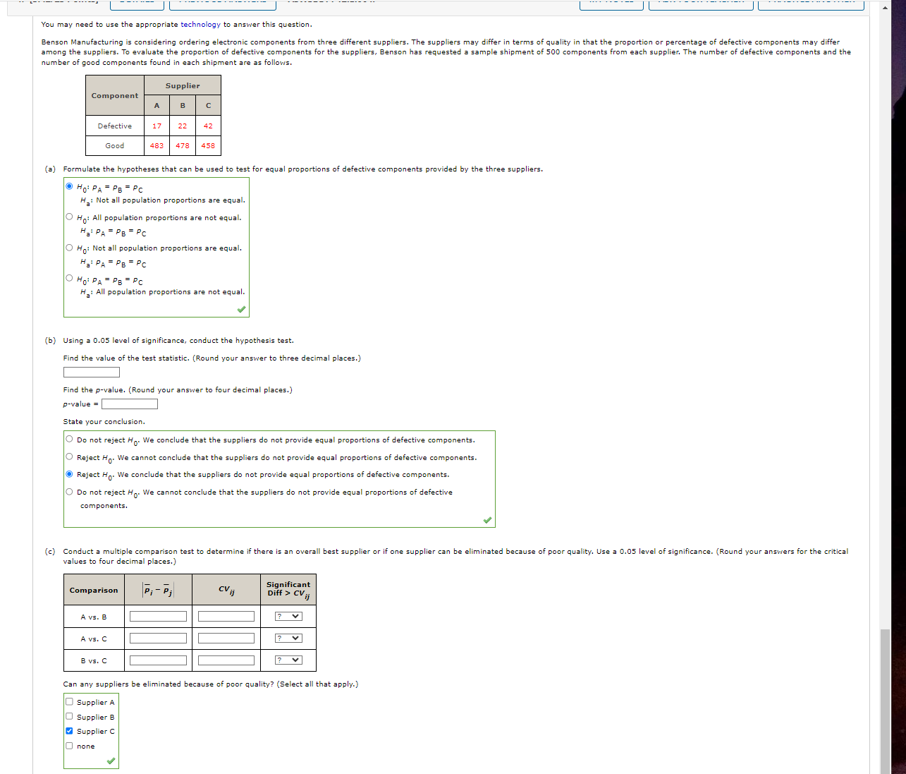 Solved number of good components found in each shipment are | Chegg.com