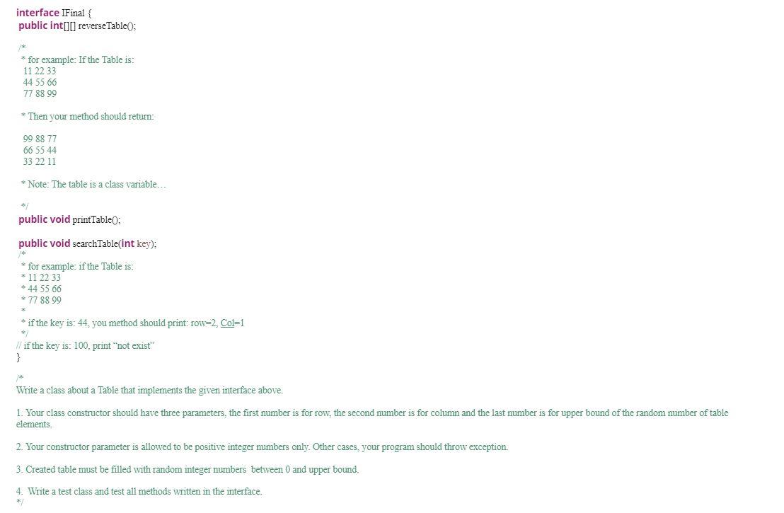 Solved interface IFinal { public int[][] reverse Table(); * | Chegg.com
