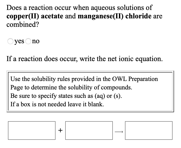 Solved Does a reaction occur when aqueous solutions of | Chegg.com
