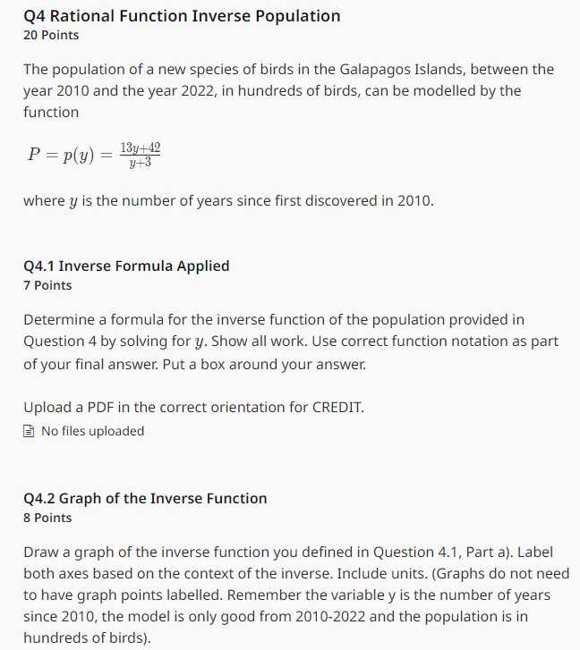 Solved Q4 ﻿Rational Function Inverse PopulationThe | Chegg.com