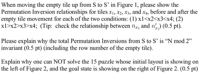 Solved When moving the empty tile up from S to S' in Figure | Chegg.com