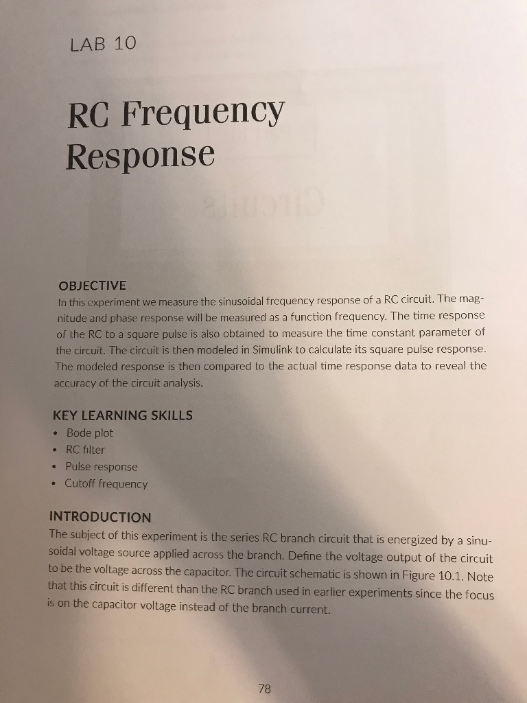 LAB 10 RC Frequency Response OBJECTIVE In this | Chegg.com