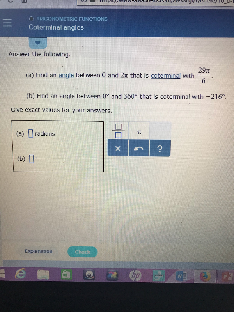 Solved C TRIGONOMETRIC FUNCTIONS Coterminal angles Answer | Chegg.com