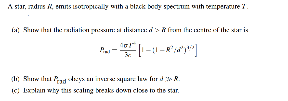 Solved A star, radius R, emits isotropically with a black | Chegg.com