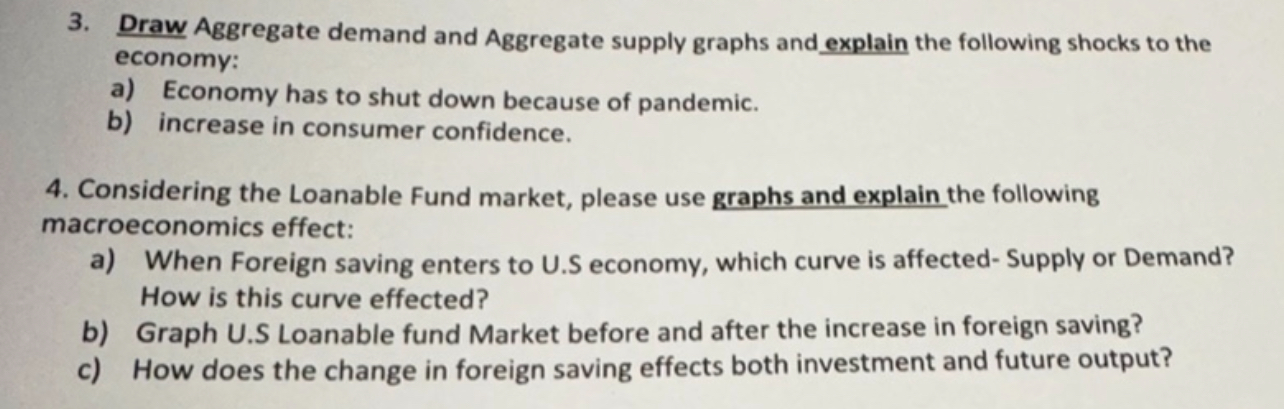 3. ﻿Draw Aggregate demand and Aggregate supply graphs | Chegg.com
