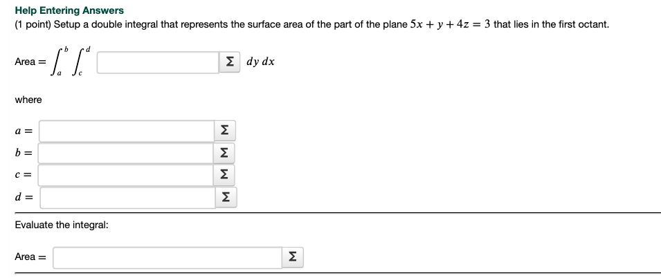 Solved Help Entering Answers (1 point) Setup a double | Chegg.com