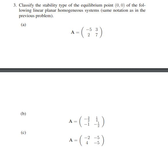 Solved 3. Classify the stability type of the equilibrium | Chegg.com