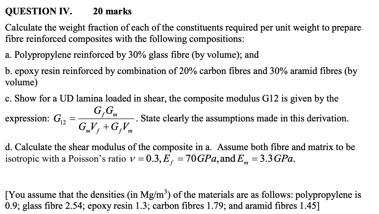 Solved QUESTION IV. 20 marks Calculate the weight fraction | Chegg.com